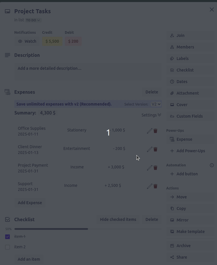 Expensefy (Expense and Budget Management - Free) Power-Up | Trello